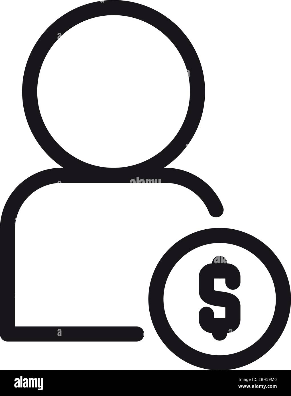 avatar person and money symbol over white background, line style ...