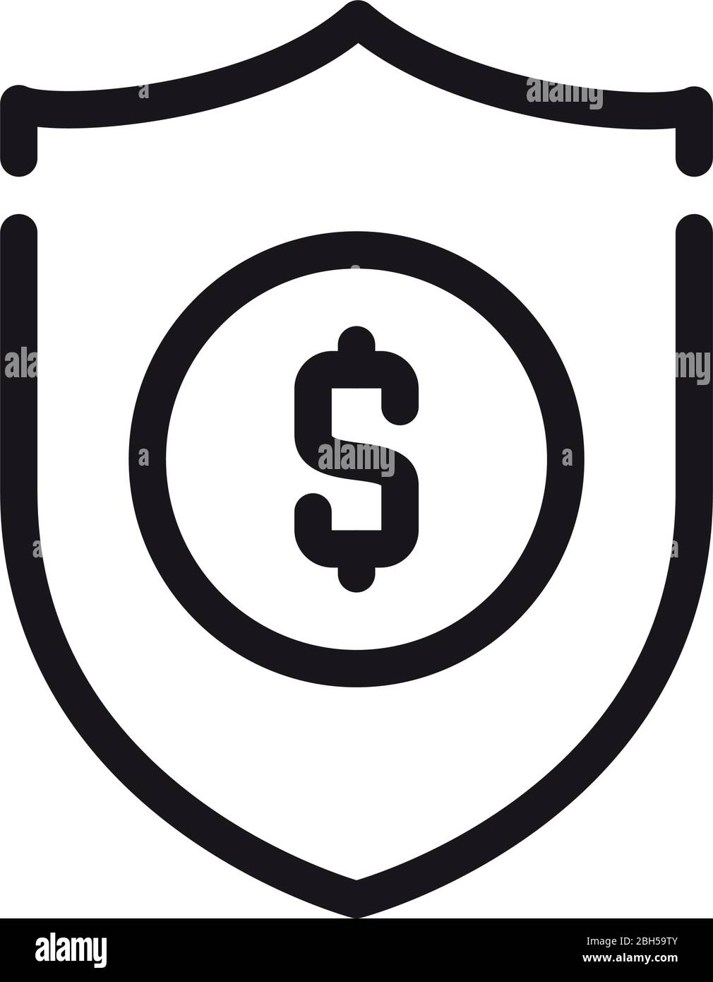 shield with money symbol over white background, line style, vector ...
