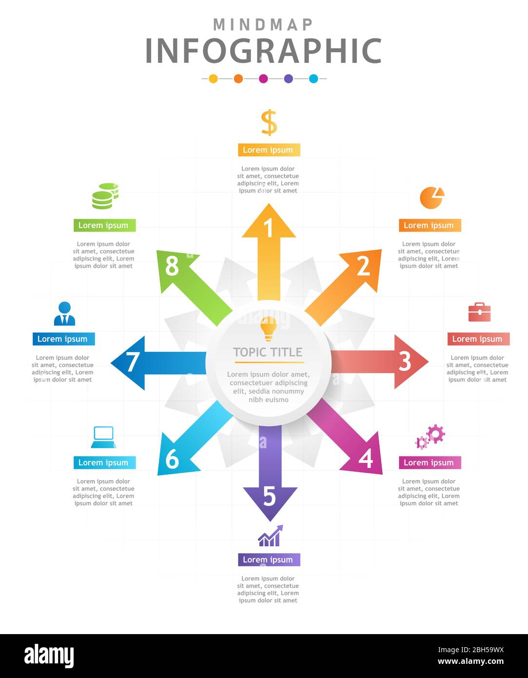 Infographic template for business. 6 Steps Modern Mindmap diagram with arrows, presentation ...