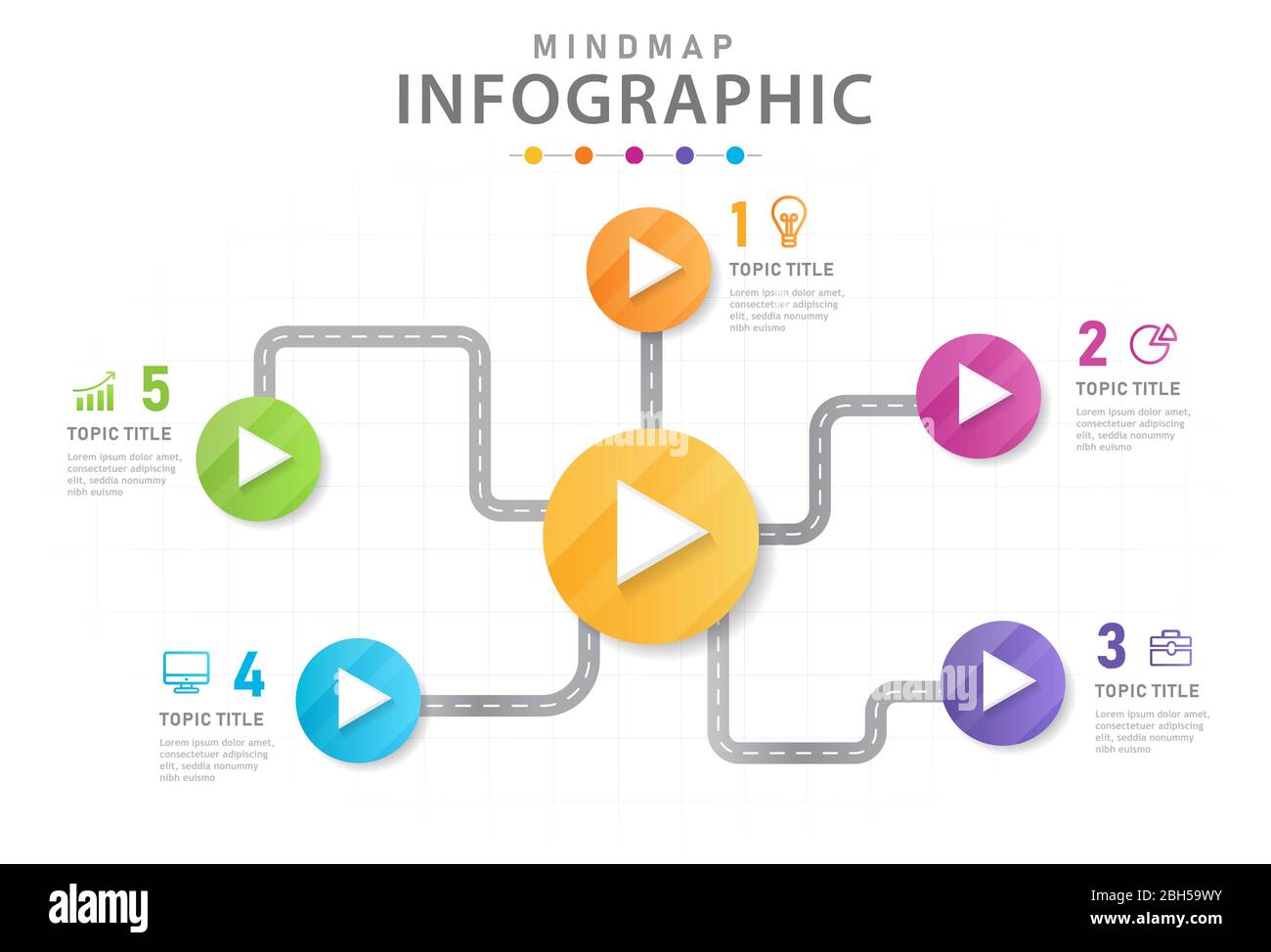 Infographic template for business. 5 Steps Modern Mindmap diagram with arrows, presentation ...