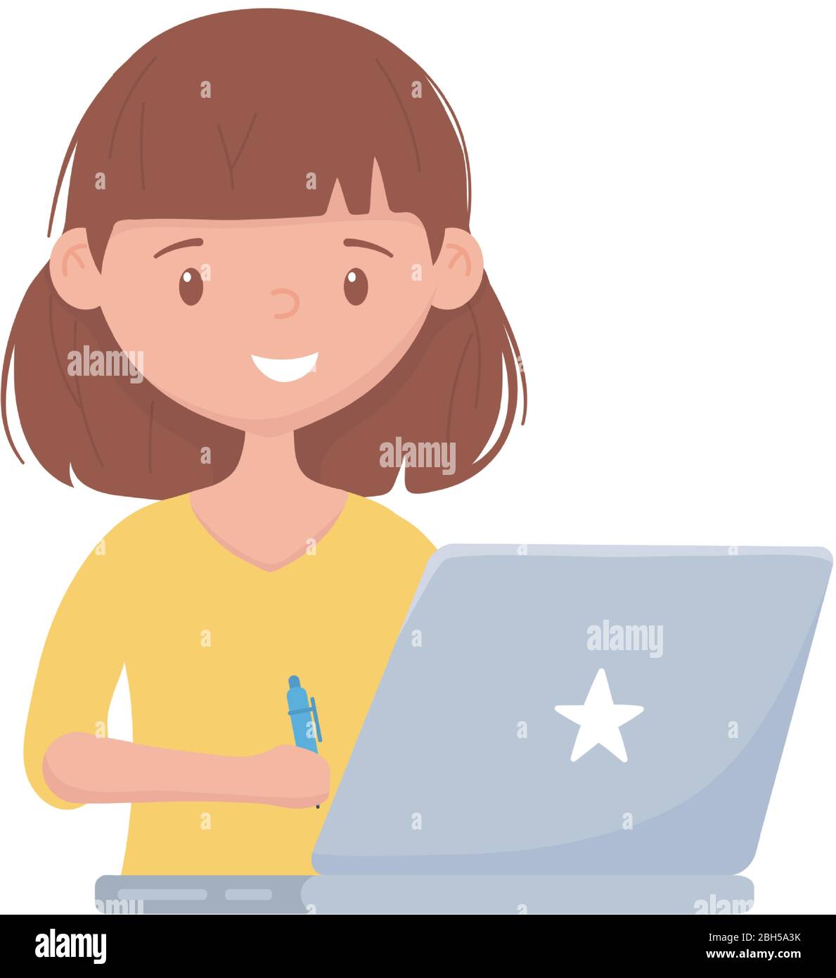 School girl with pen and laptop design, Eduaction class lesson ...