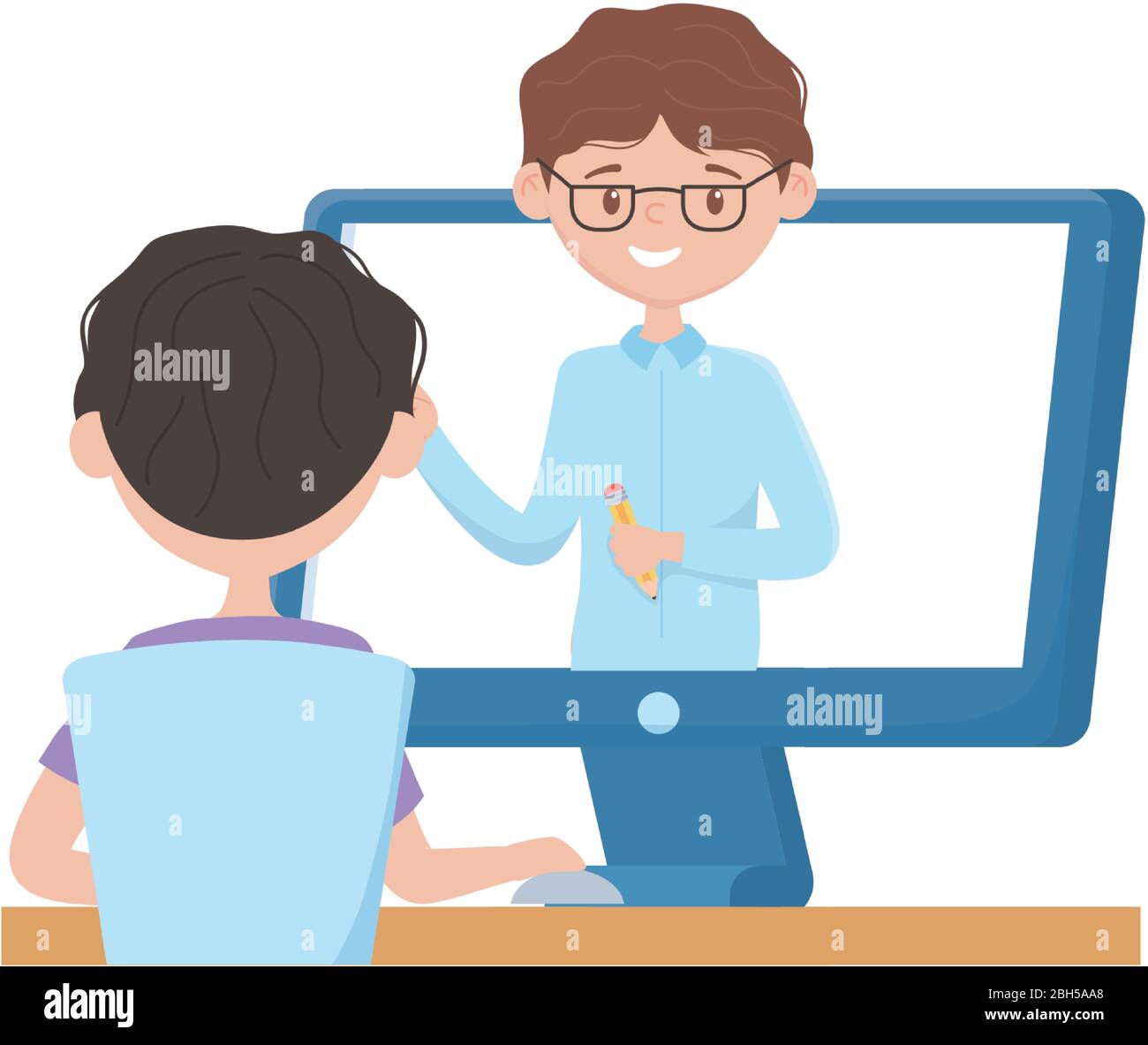 School boy computer and teacher design, Eduaction class lesson ...