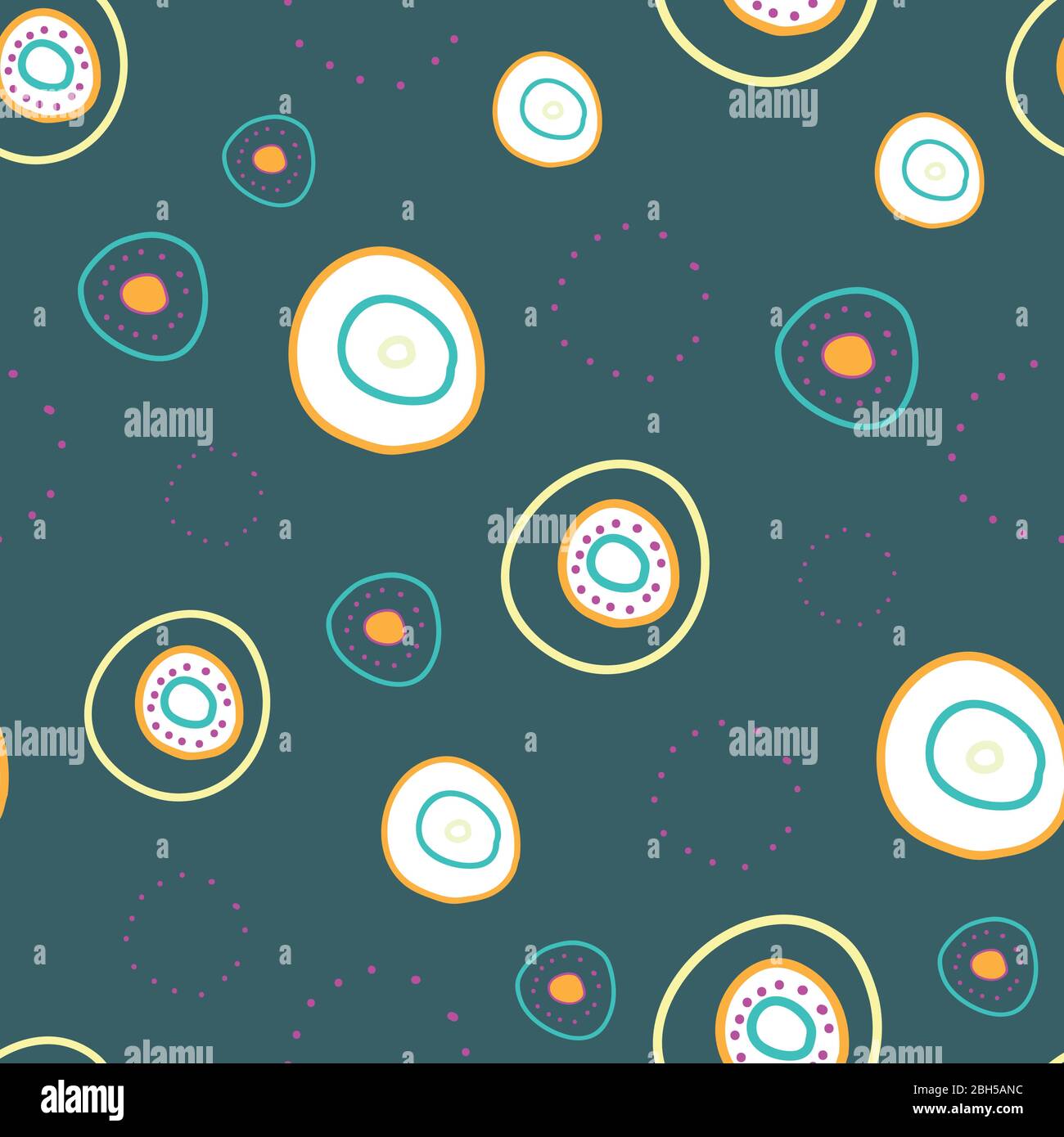 Afloat whimsical wonky circles floating on green blue background ...
