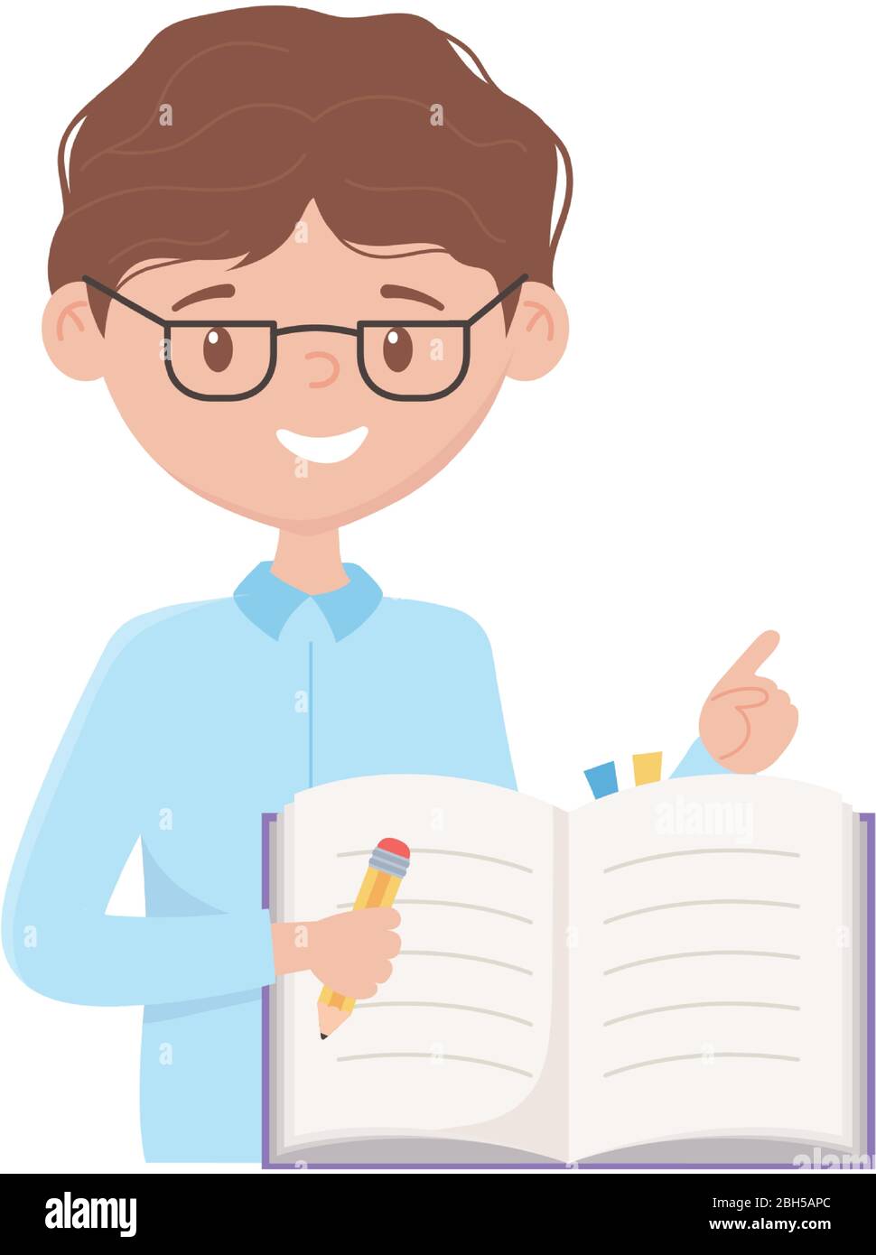 School boy with pencil and book design, Eduaction class lesson ...