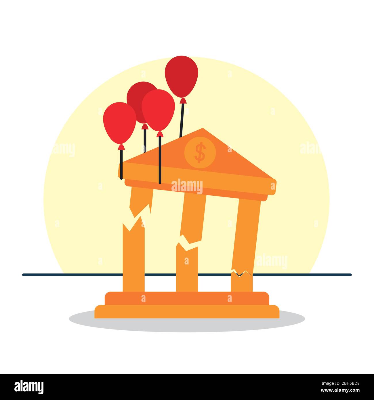 broken bank symbol and balloons over white background, colorful design ...