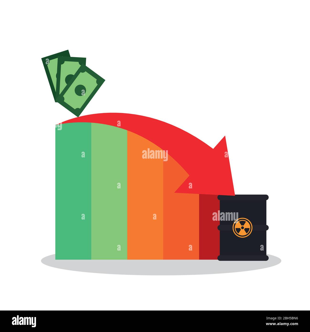 graphic bars chart with money bills and oil barrel over white ...