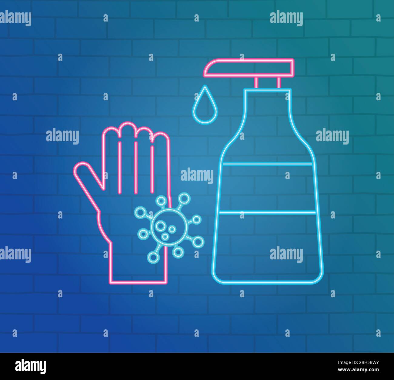 neon 2019 ncov outbreak pandemic, hand sanitizer dispenser, wash hand ...