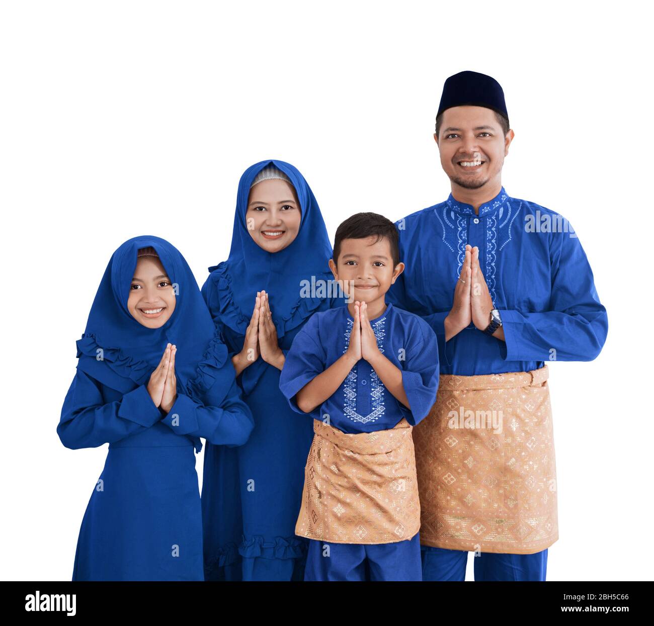 Asian family muslim with two children isolated over white background ...