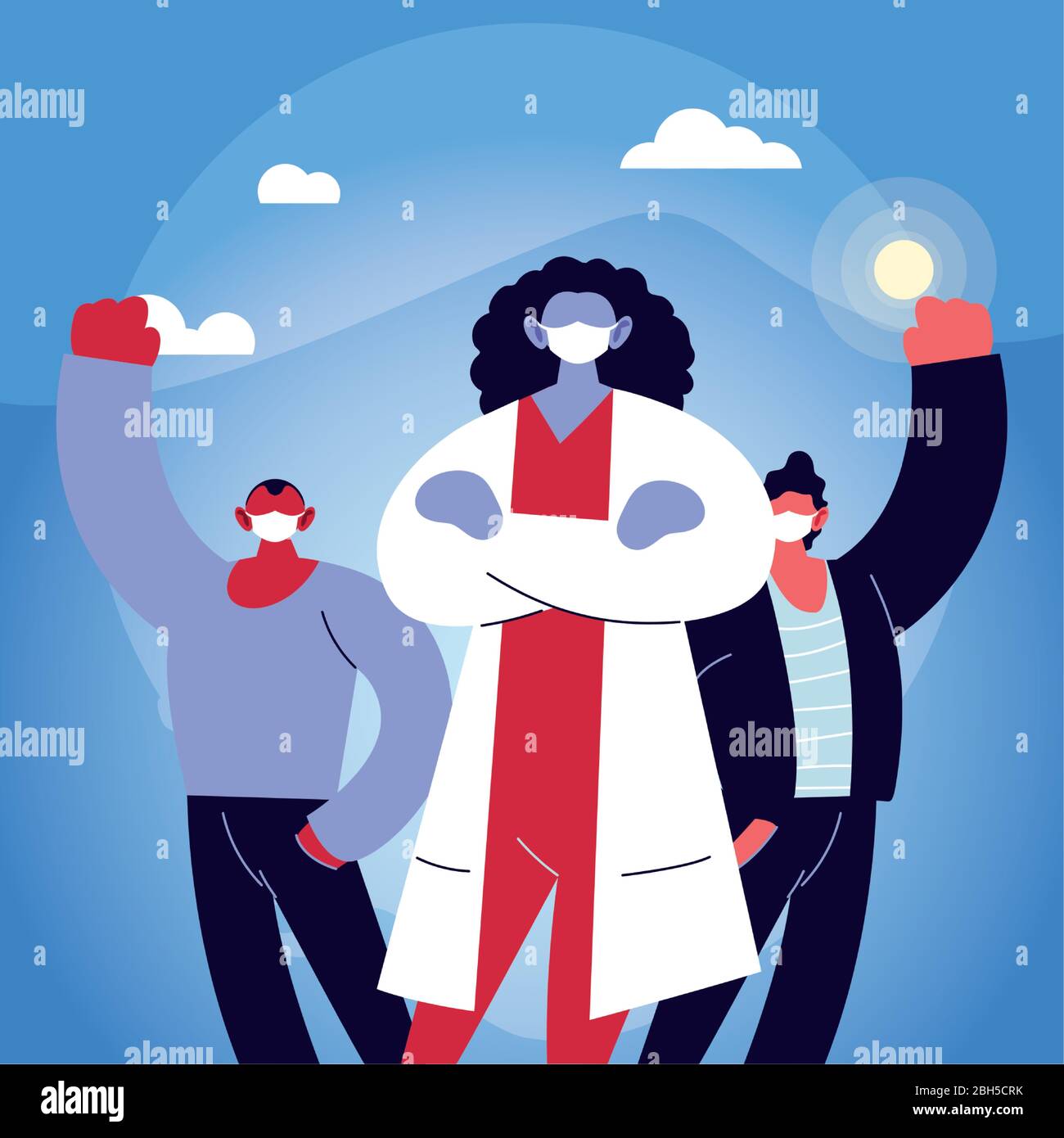 Doctor and patients using face masks vector illustration design Stock ...