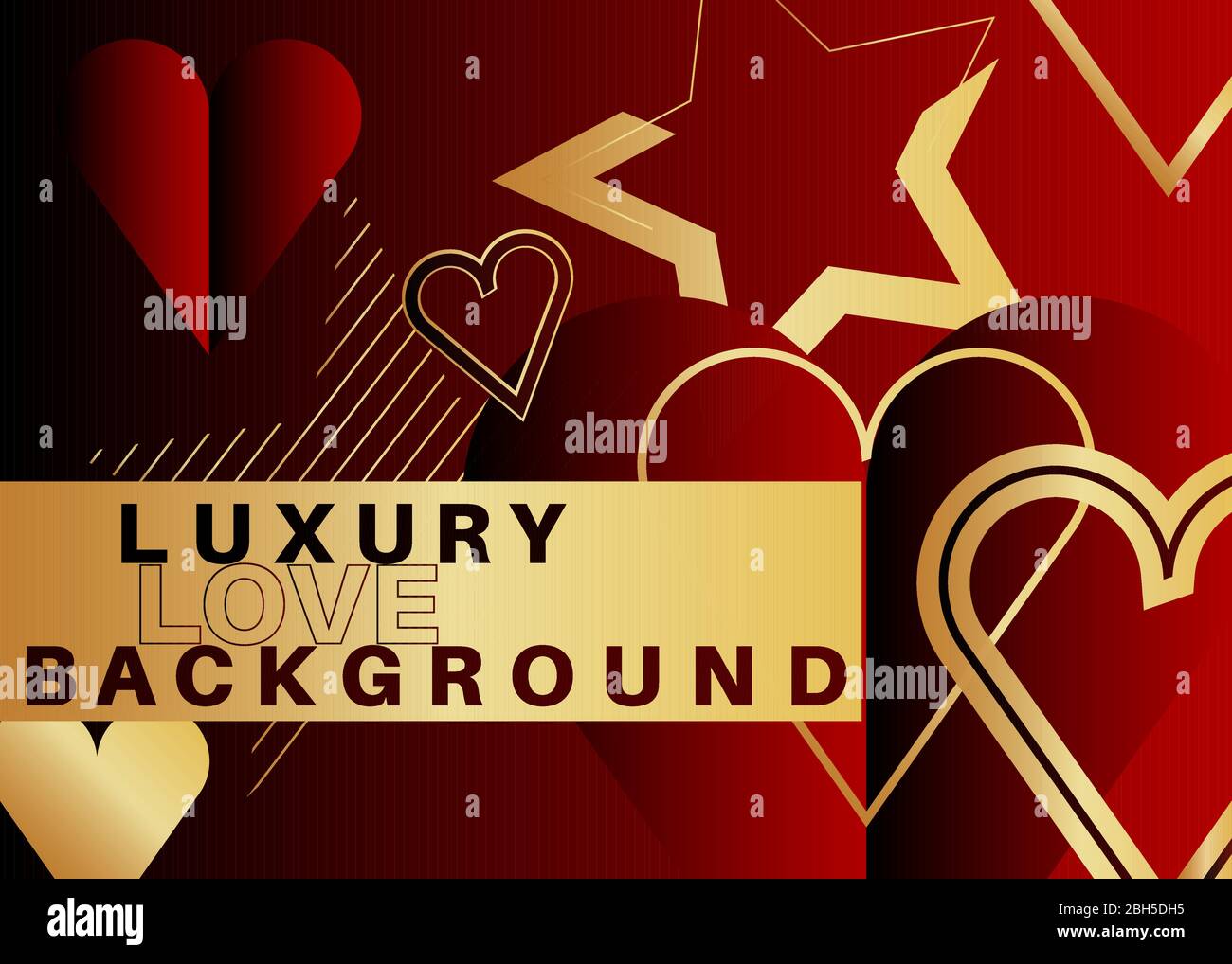 Minimalist premium love background. Vector luxury red, black and golden gradient geometric ...