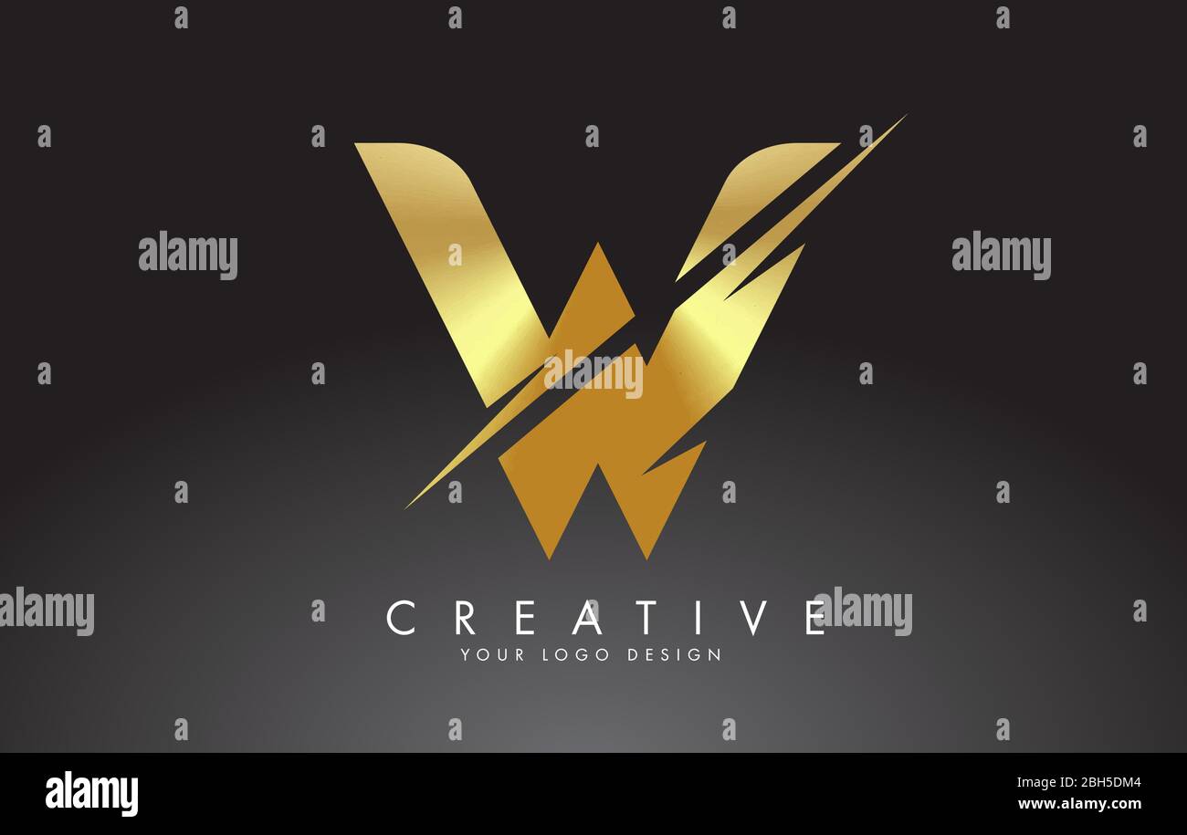 Golden W letter logo design with creative cuts. Creative vector ...