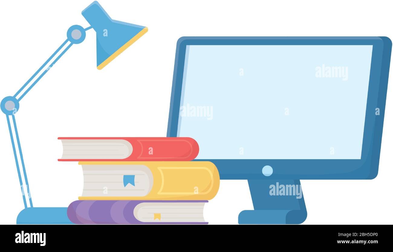 School books computer and lamp design, Eduaction class lesson knowledge ...