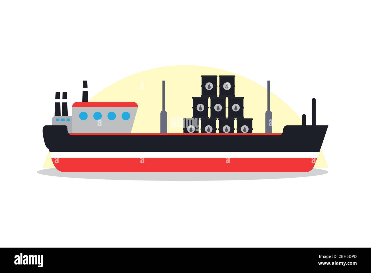 cargo ship with oil barrels over white background, colorful design ...