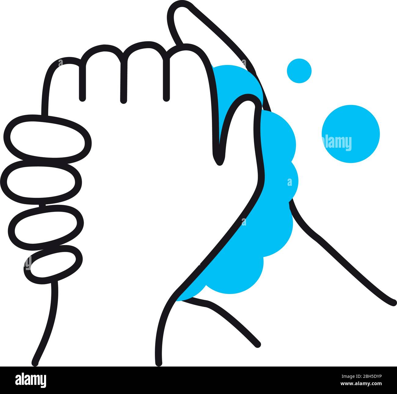 correct mode of handwashing over white background, half color half line ...