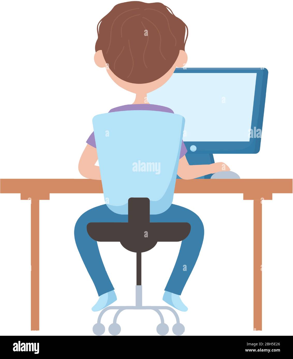 School boy with computer and desk design, Eduaction class lesson ...