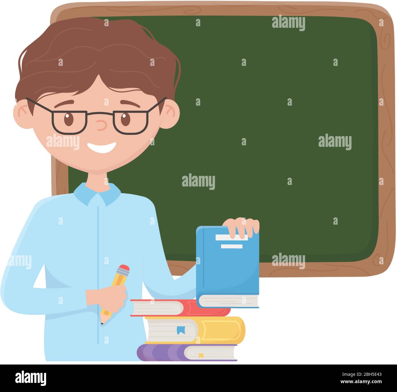 School boy with pencil board and books design, Eduaction class lesson ...