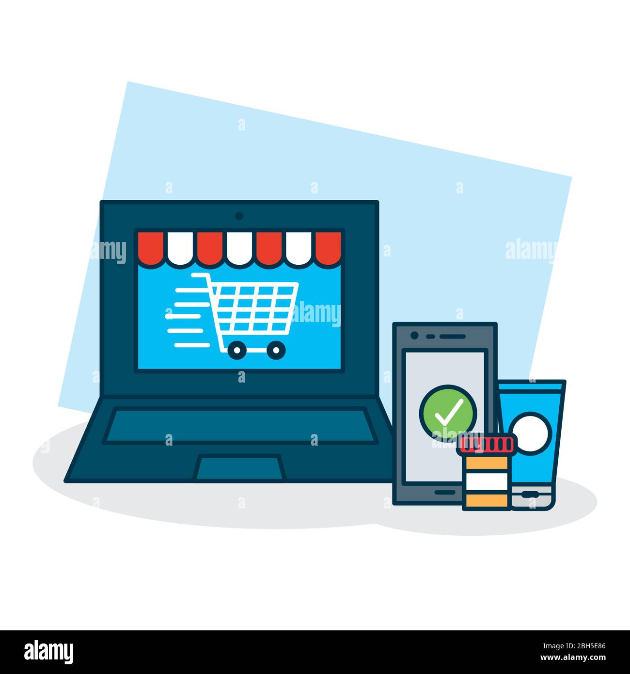 shopping online concept, laptop computer with shopping cart on screen ...