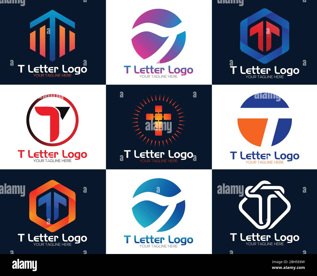 Stylized letter T logo inside a circle shape vector template. Letter T ...