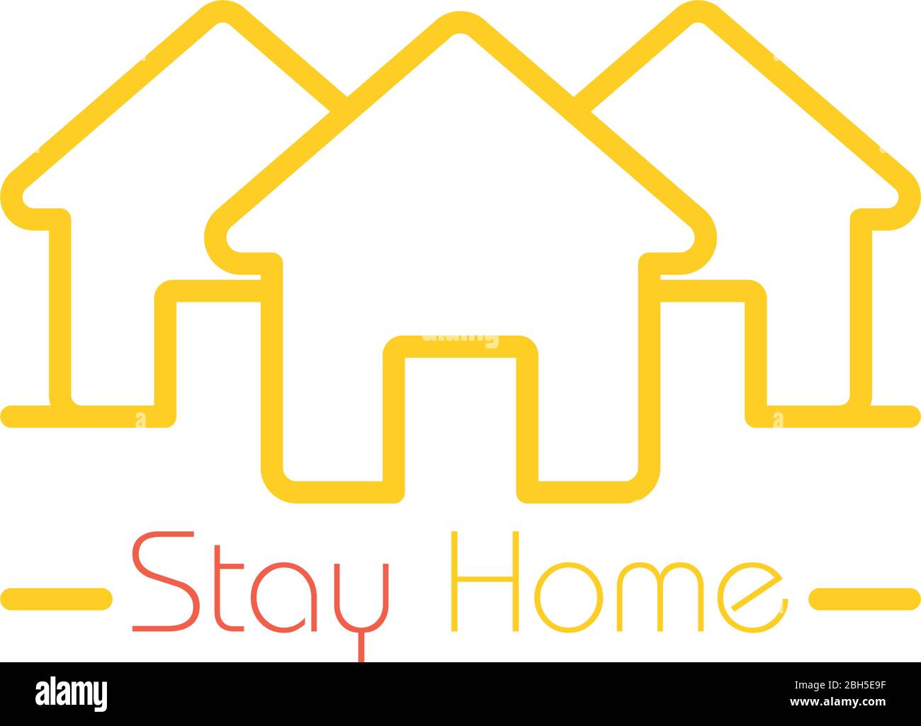 Stay home concept, yellow houses and Lettering typography, Hand letter ...