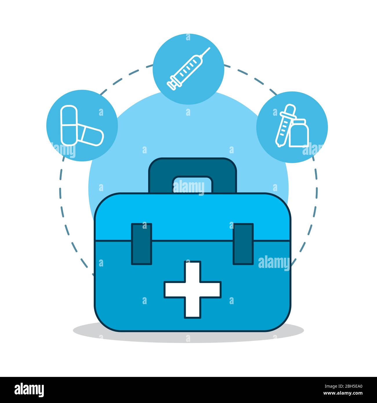 first aid kit and medicine related icons over white background ...