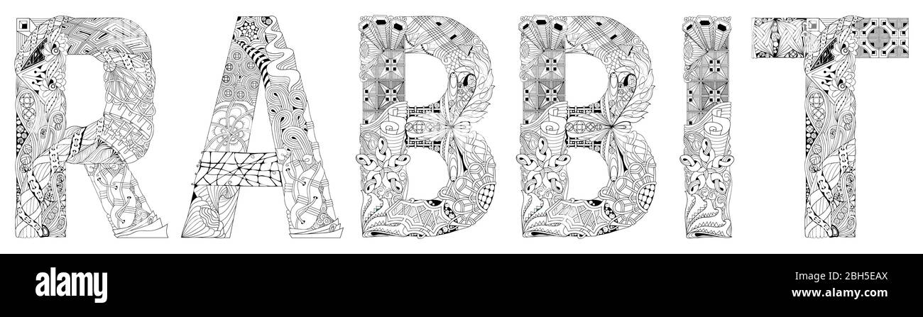 Word rabbit. Vector zentangle object for coloring Stock Vector Image ...