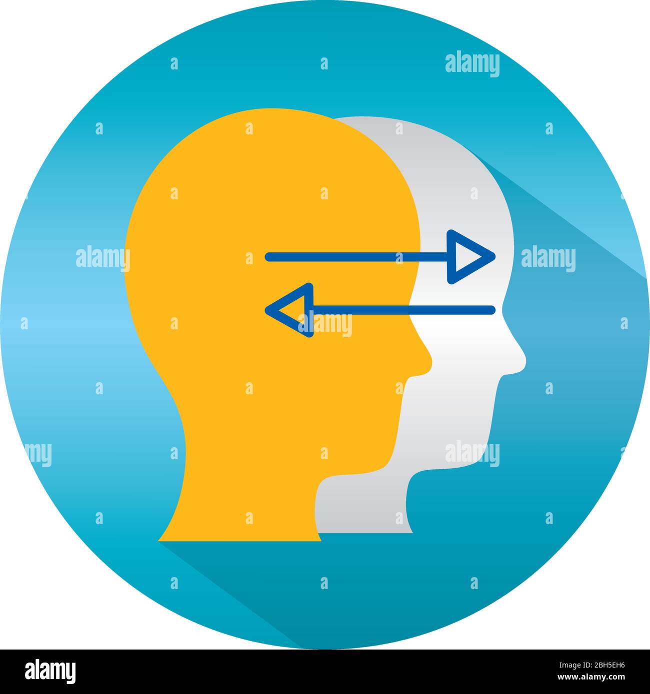 Mental health concept, head with contradiction arrows over white ...