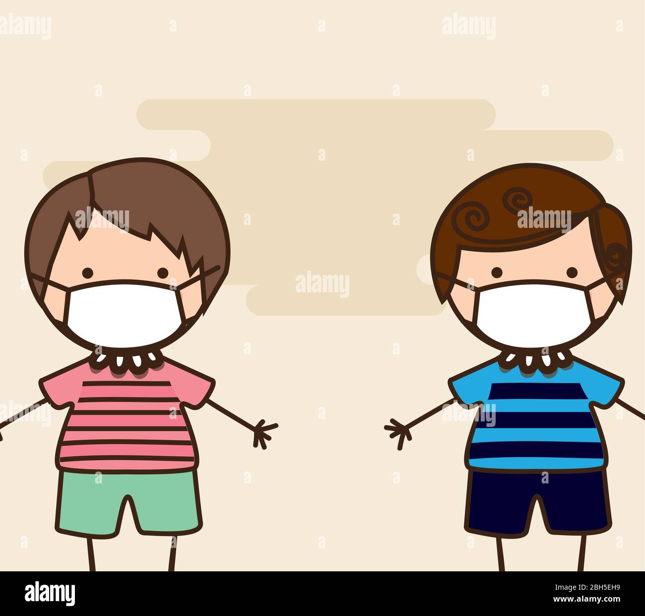 Boys kids with masks against 2019 ncov virus vector design Stock Vector ...