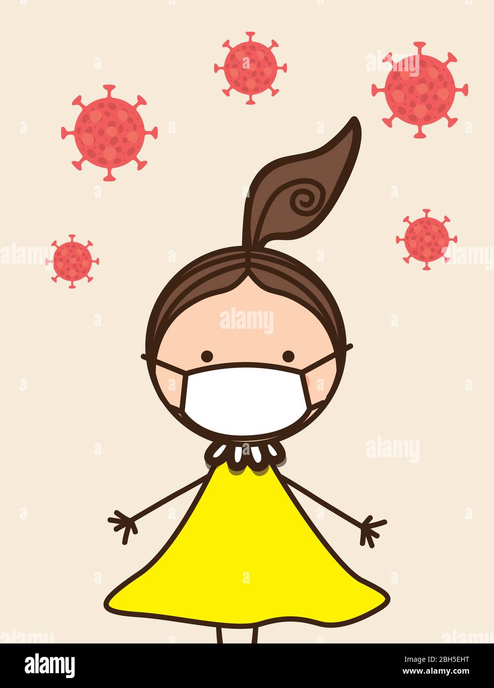 Girl kid with mask against 2019 ncov virus vector design Stock Vector ...
