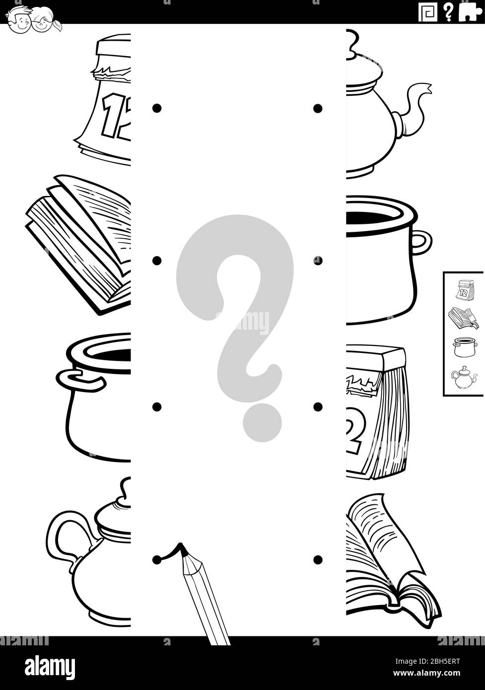 Black and White Cartoon Illustration of Educational Task of Matching ...