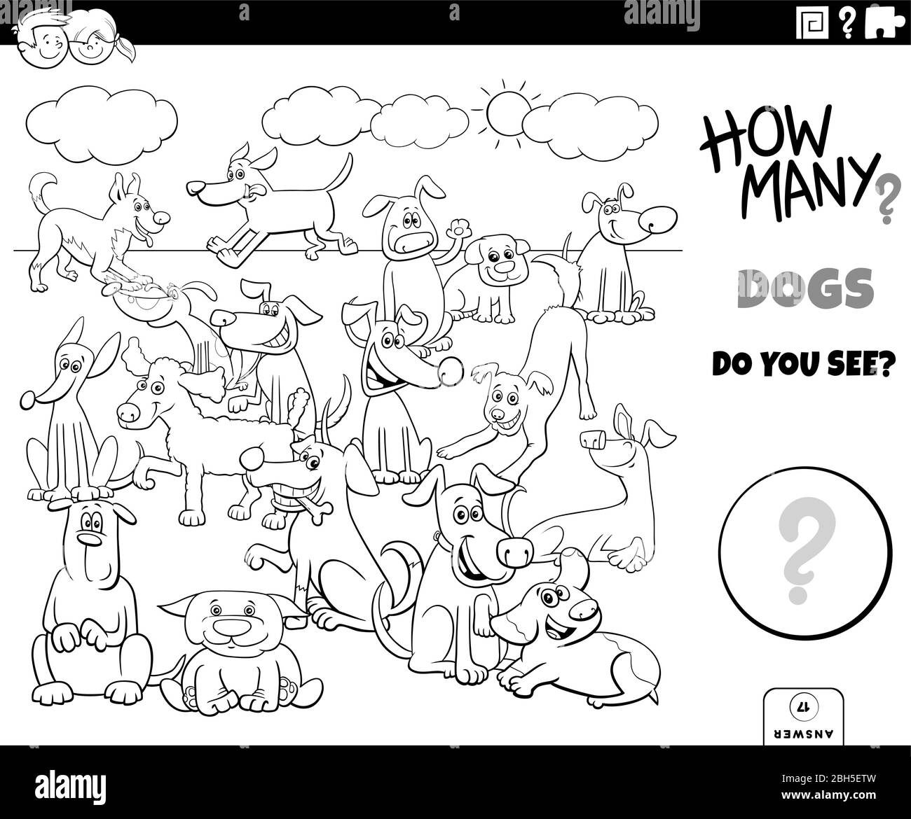 Black and White Illustration of Educational Counting Game for Kids with ...