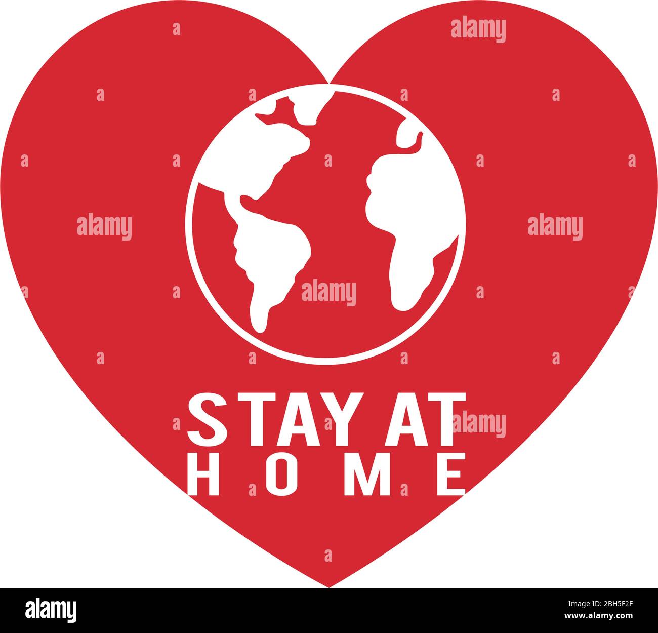 Stay home concept, heart with earth planet and Lettering typography ...