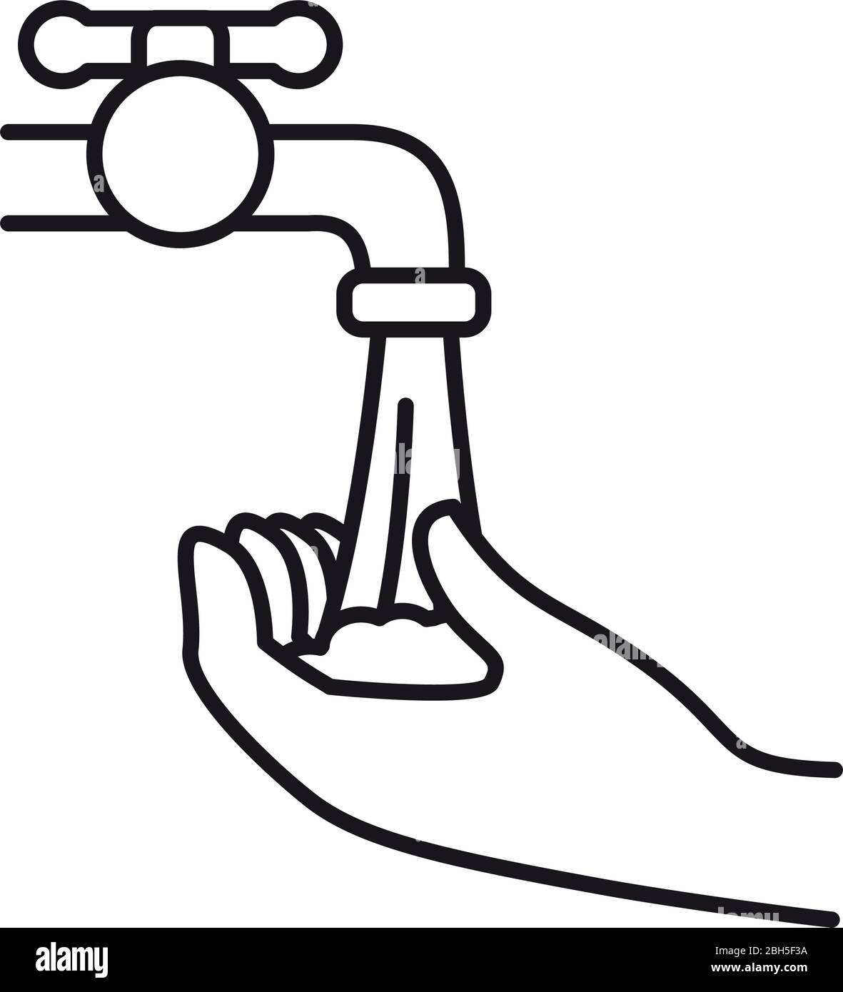 faucet and hand icon over white background, line style, vector ...