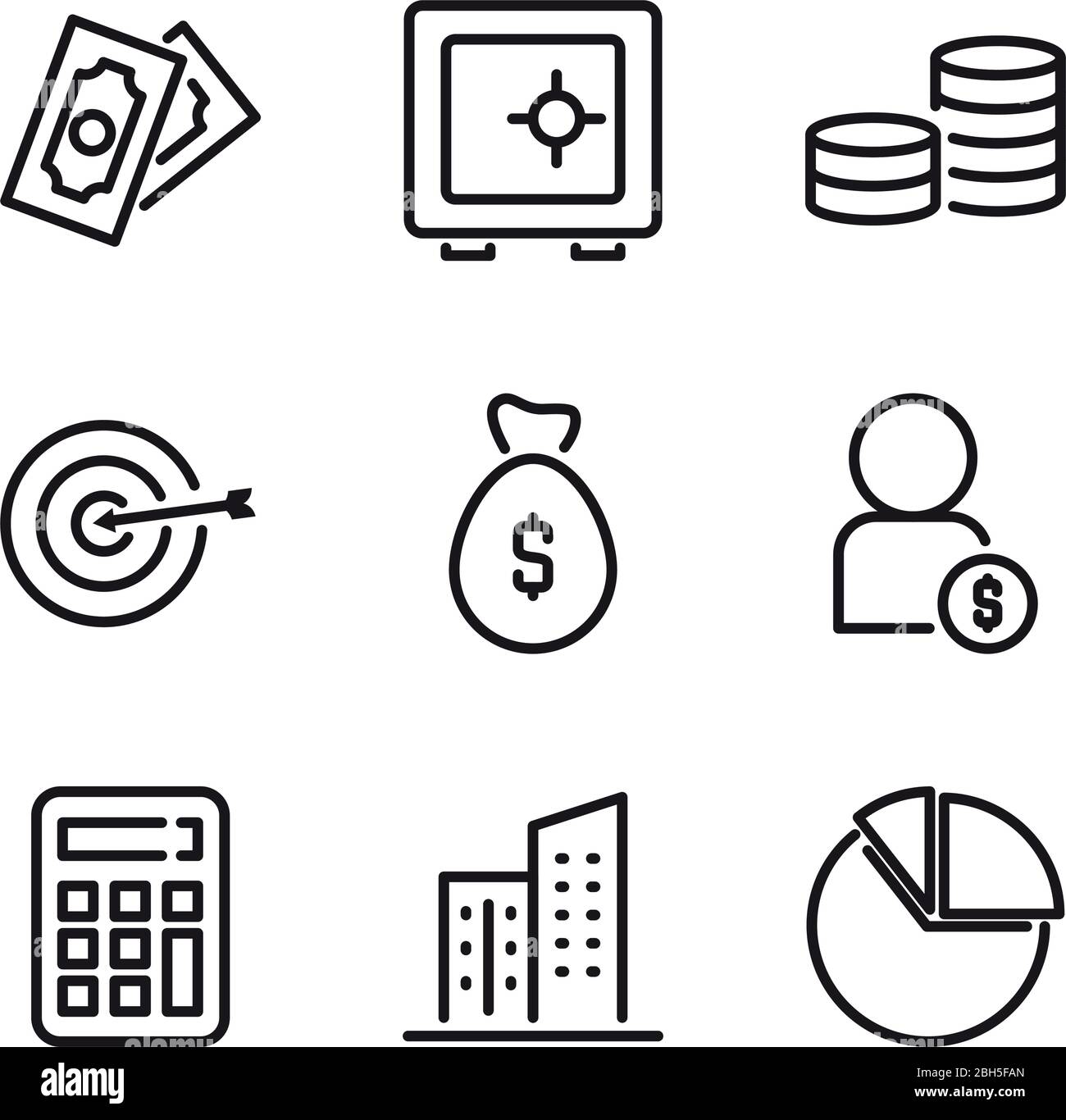 target, finance and economy icon set over white background, line style ...