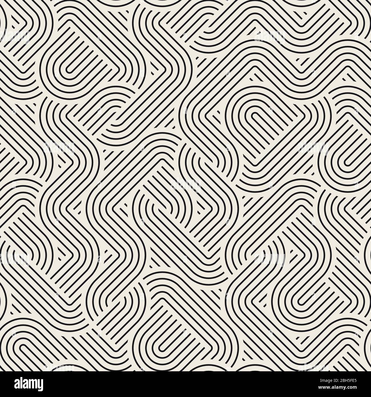 Vector Seamless Irregular Linear Grid Pattern Retro Abstract Rounded Lines Maze Repeating