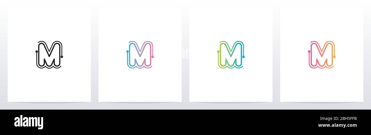 Dots With Lines On The Outside Of Letter Logo M Stock Vector Image ...