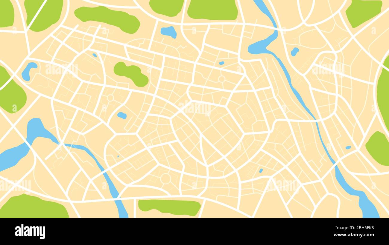 Clean top view of the day time city map with street and river, Blank ...