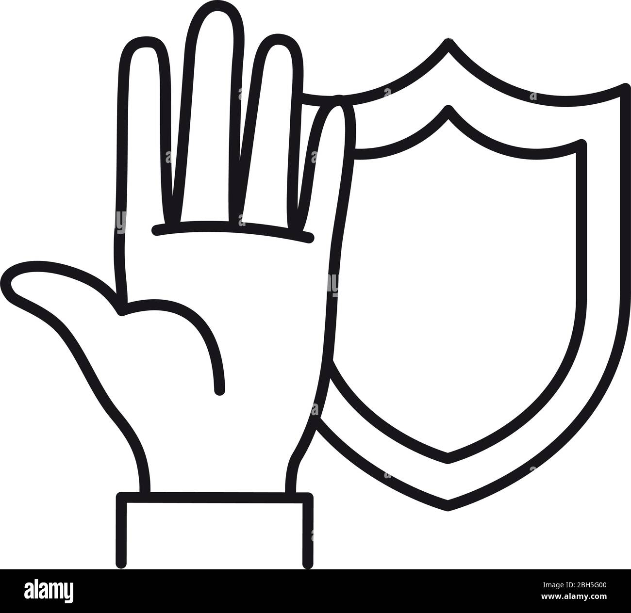 hand with cleaning shield icon over white background, line style ...