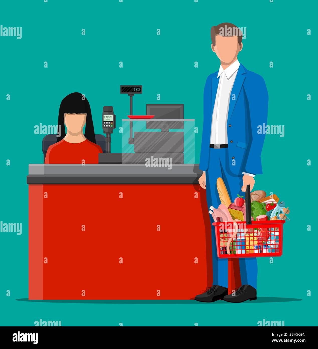 Groceries in checkout counter. Grocery store collection. Supermarket ...