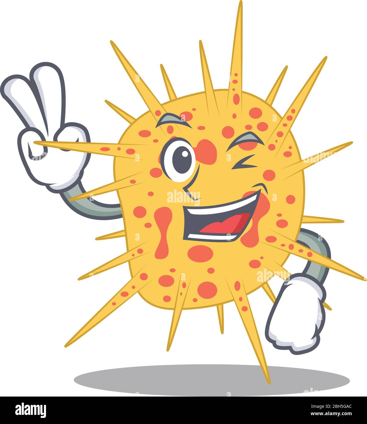 Happy mycobacterium kansasii cartoon design concept with two fingers ...