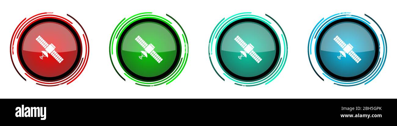 Satellite Round Glossy Vector Icons Connection Communication Technology Set Of Buttons For