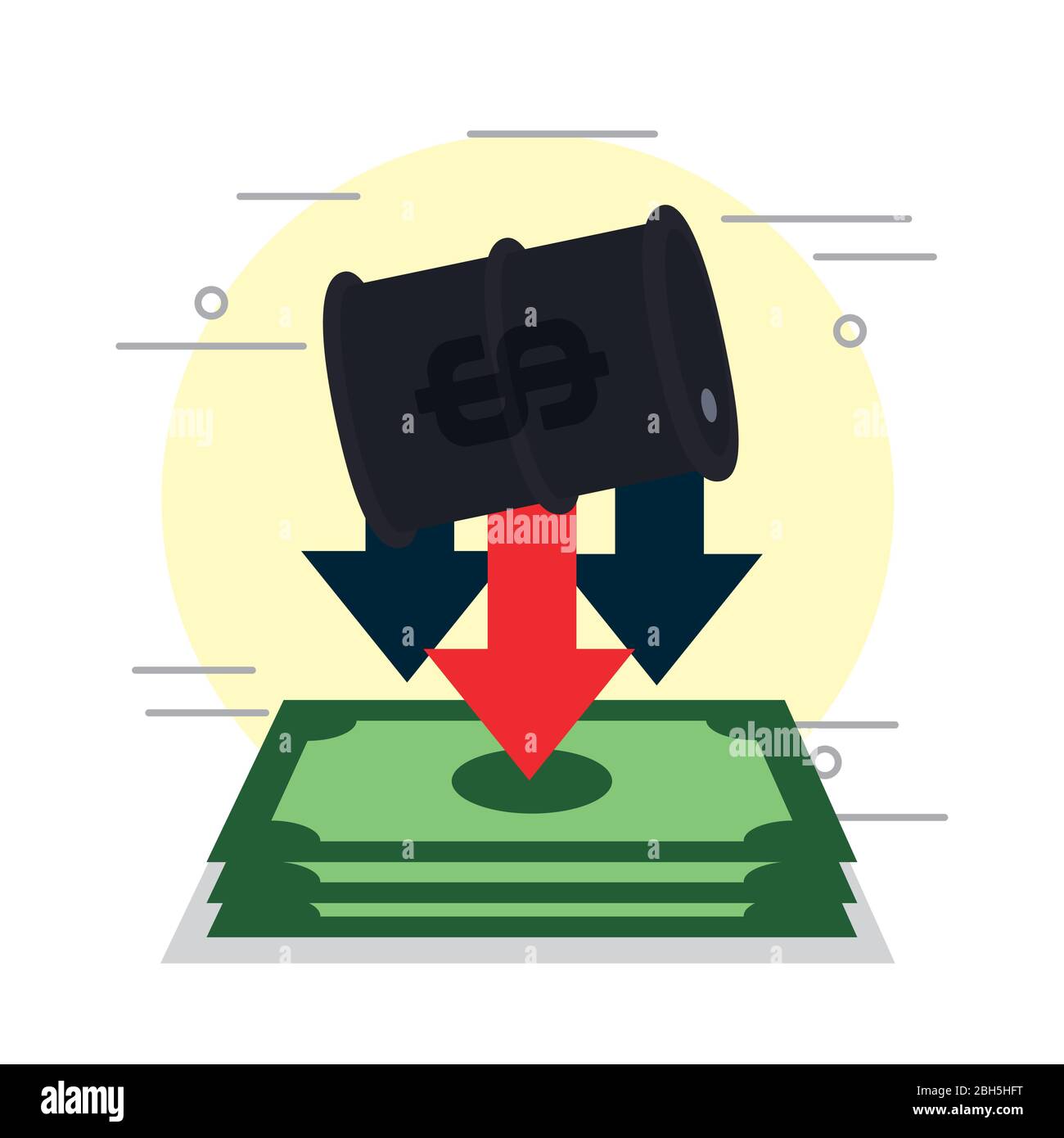 oil barrel and financial arrows on money bills over white background ...