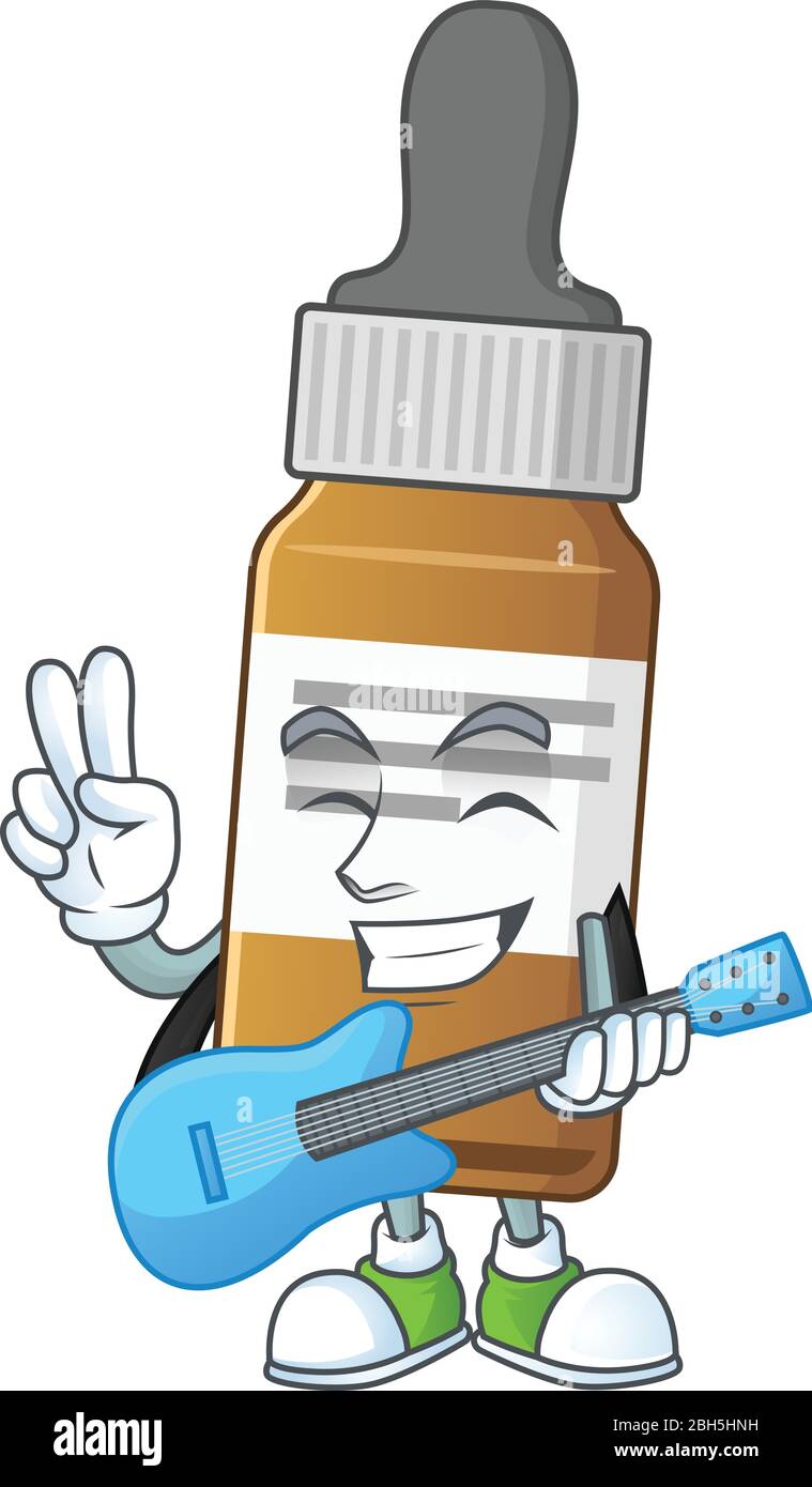 Happy face of liquid bottle cartoon plays music with a guitar Stock ...