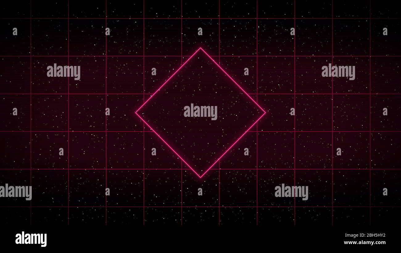 Retrofuturistic sci-fi red laser grid and neon rhombus on starry space ...