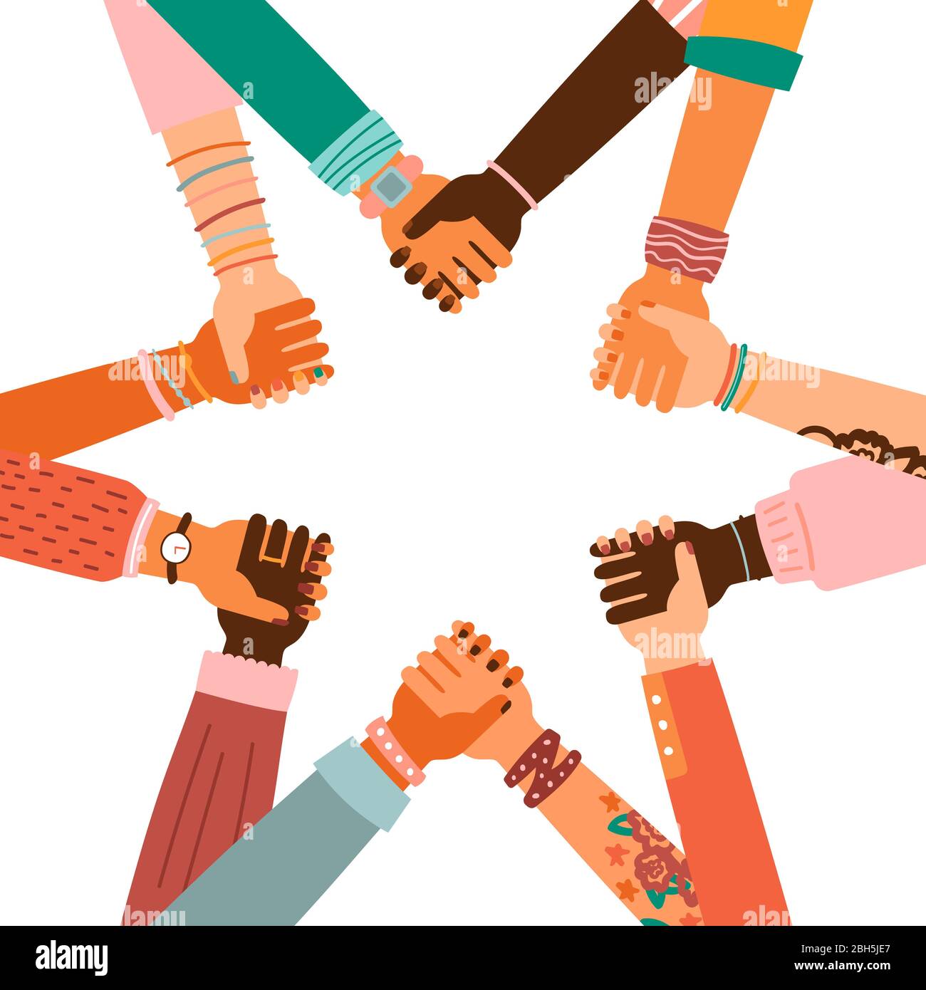 Illustration of hands holding each other. Vector ilustration on white ...