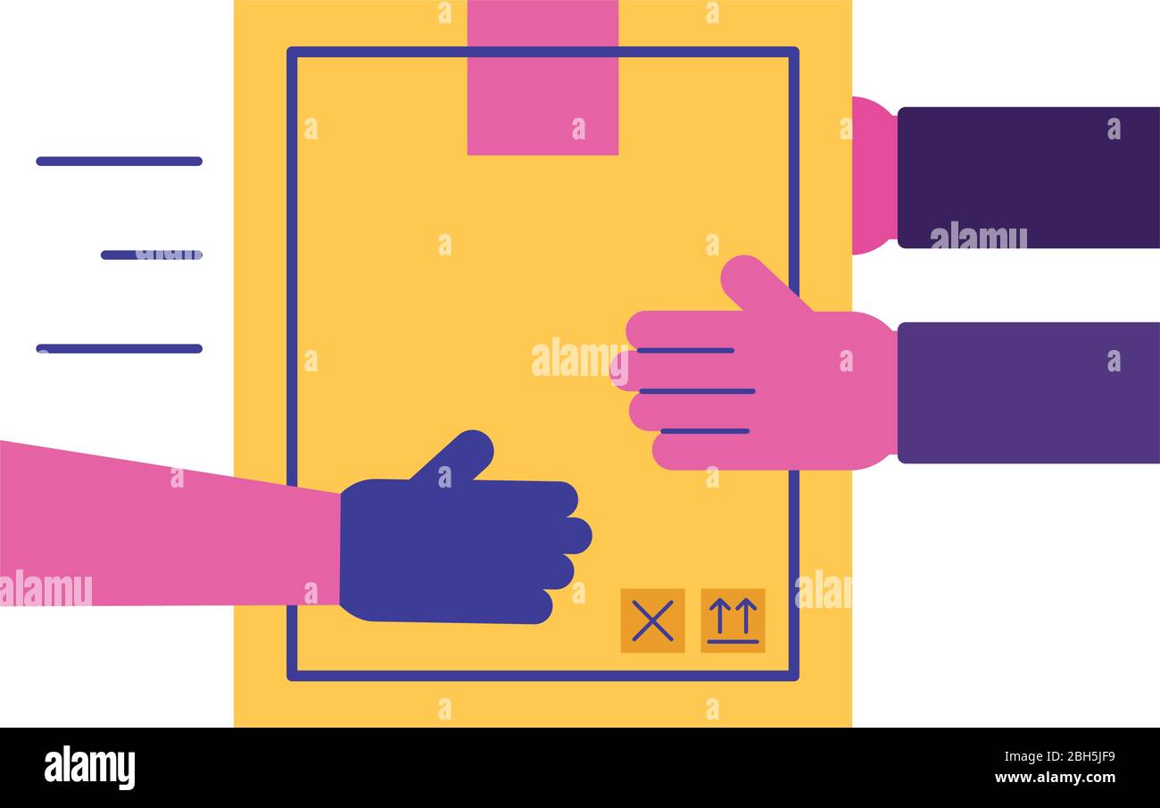 hand lifting box carton delivery service flat style Stock Vector Image ...