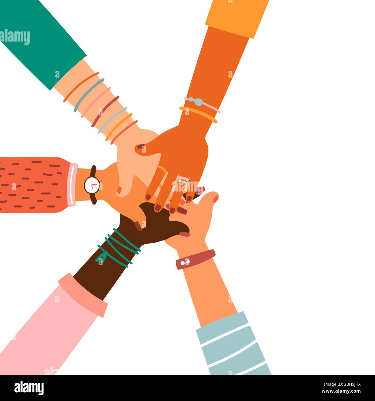 Hands together - set of different races raised up hands. The concept of ...