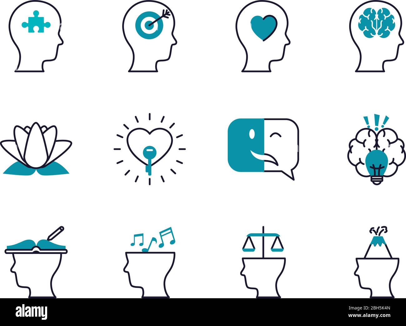 mental disorders and mental health icon set over white background, half ...