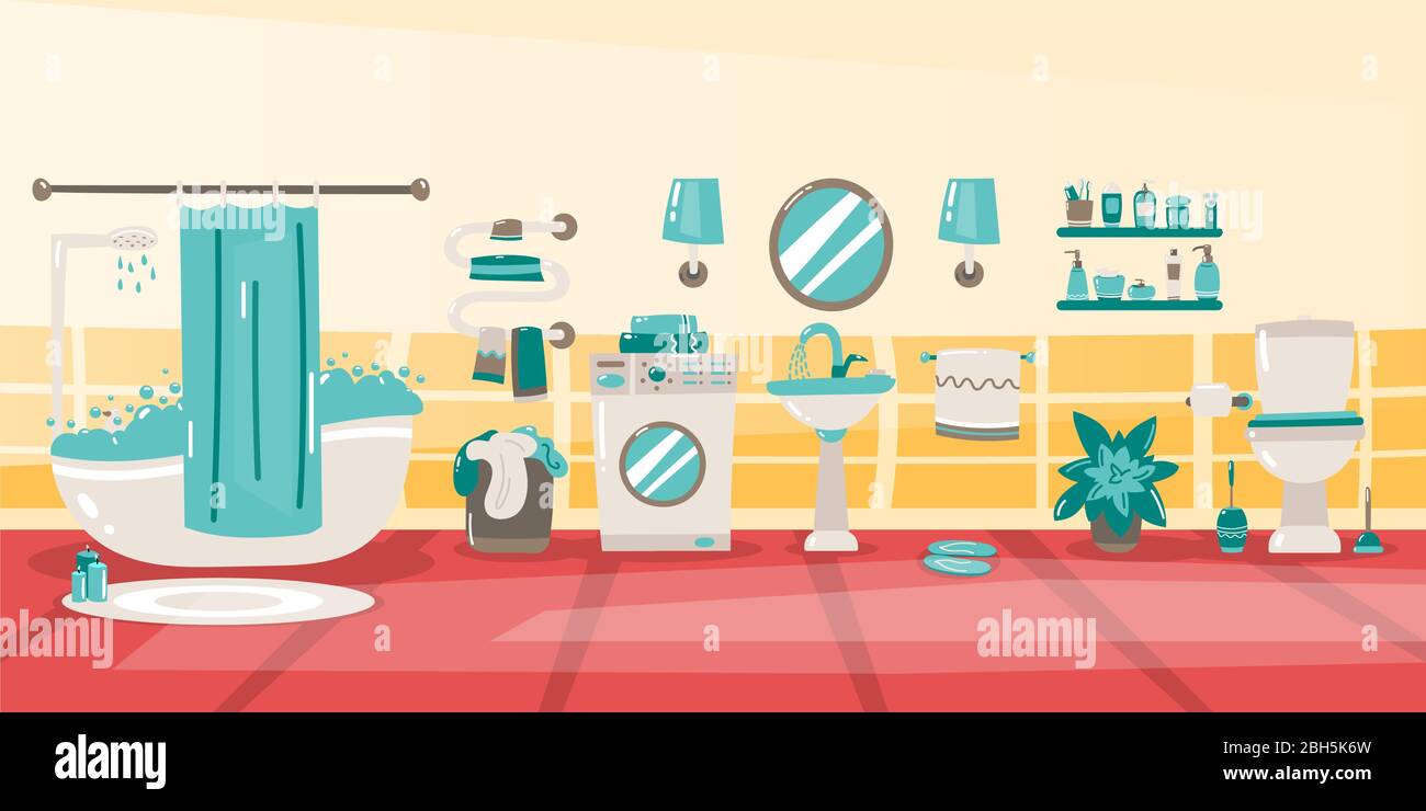 Vector cartoon bathroom interior background template. Modern home ...