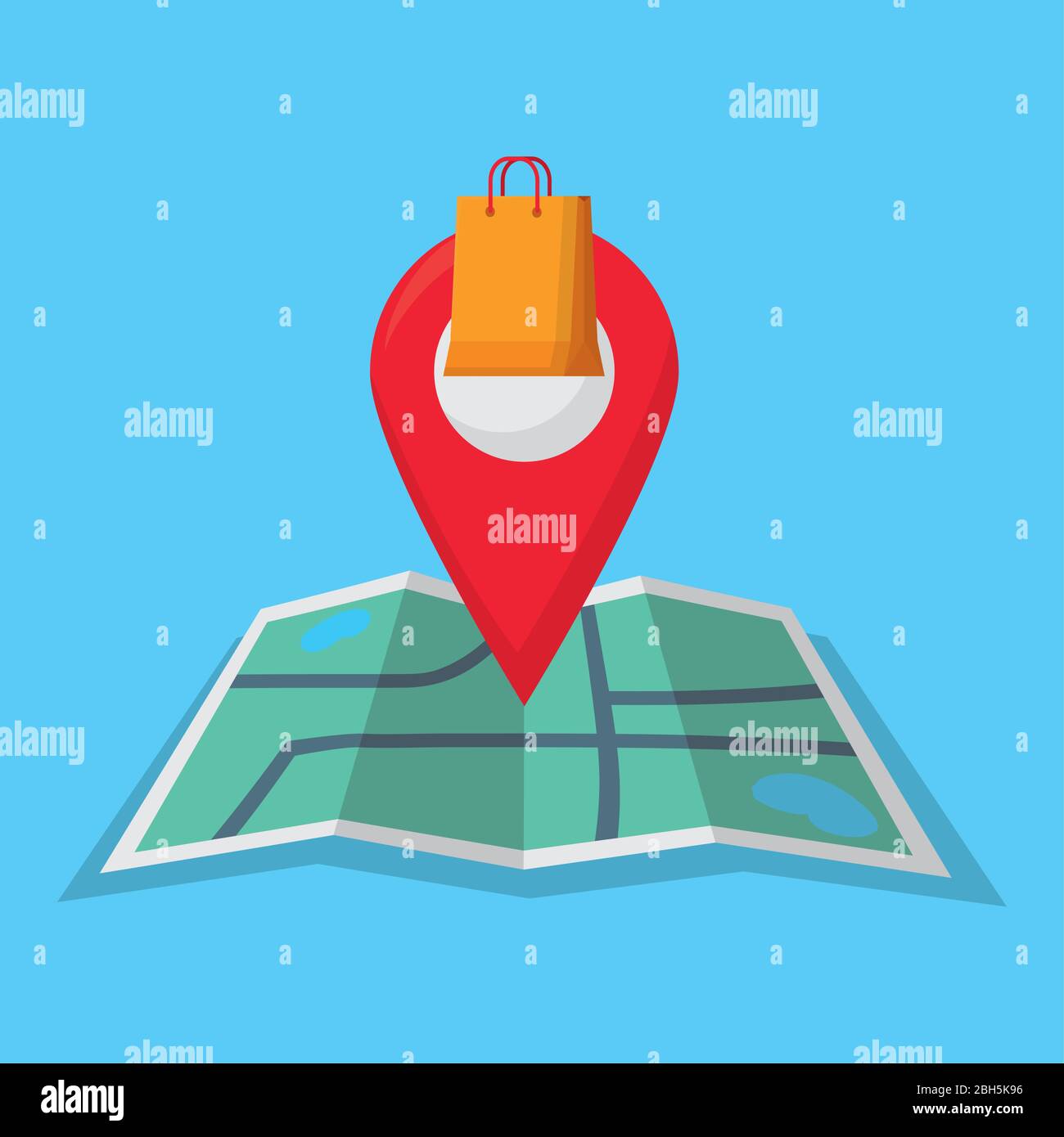 shopping online concept, map with location pin with shopping bag icon ...