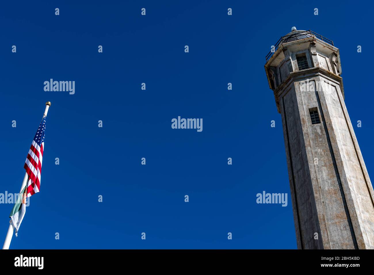 Lighthouse and the USA Flag from the Alcatraz Island Prison in San ...